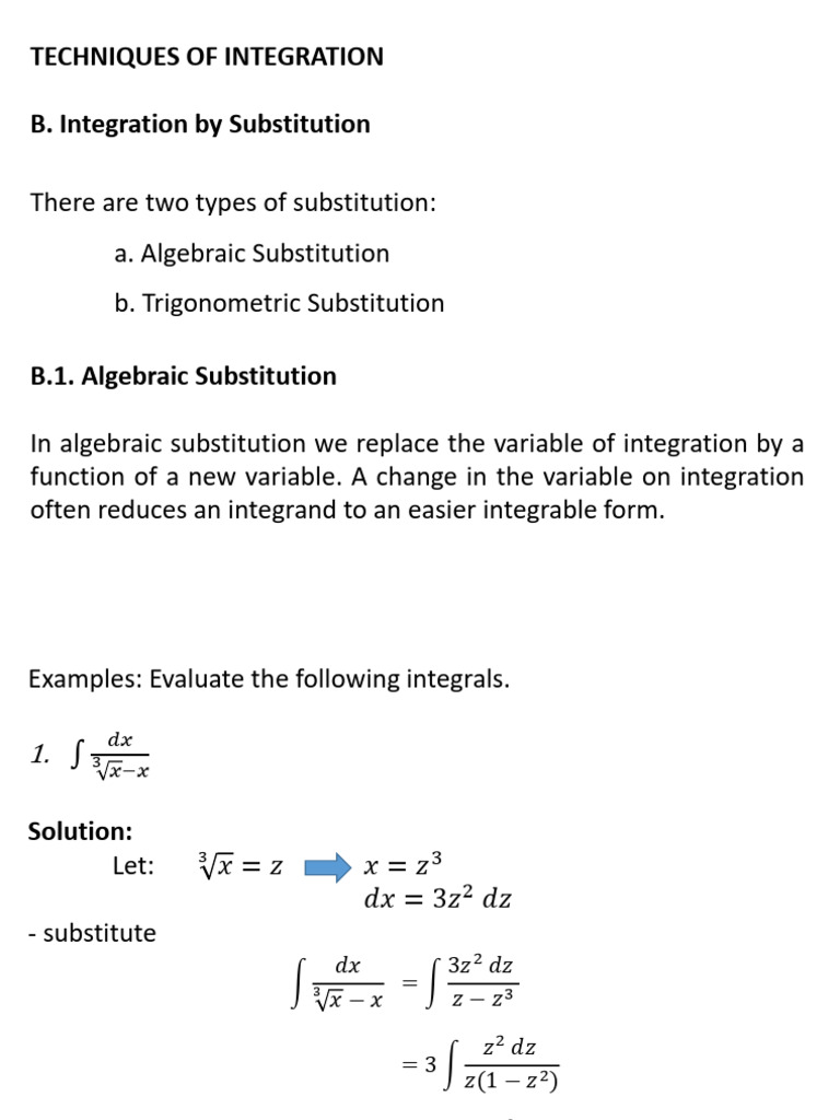 2b. TECHNIQUES OF INTEGRATION by Substitution With Example | PDF | Integral | Function (Mathematics)