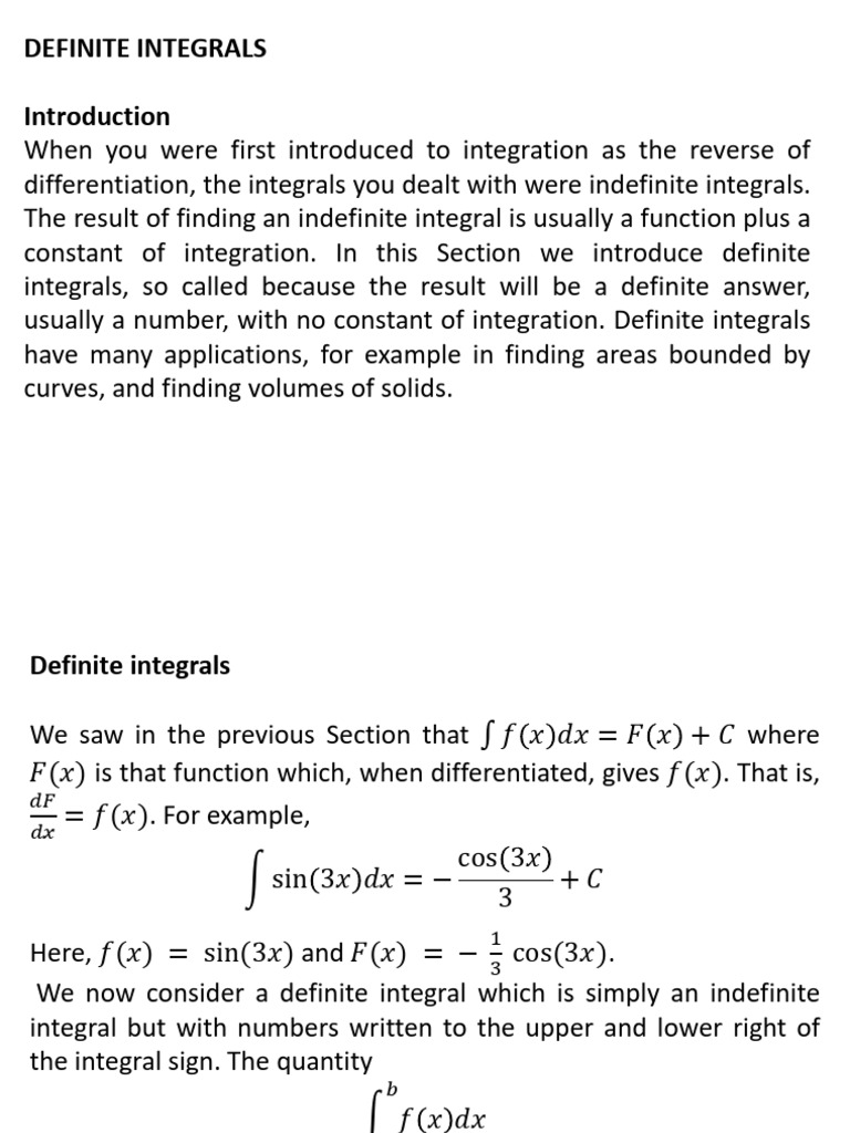 3 Definite Integrals With Examples Pdf
