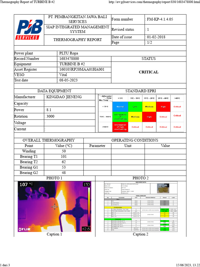 Thermography Report of TURBINE B #2 Rev1 | PDF | Renewable Energy ...