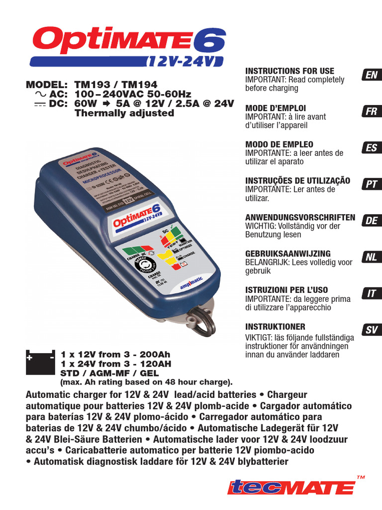 Manual Cargador de Bateria OptiMate-6 | PDF | Battery Charger | Galvanic Cells