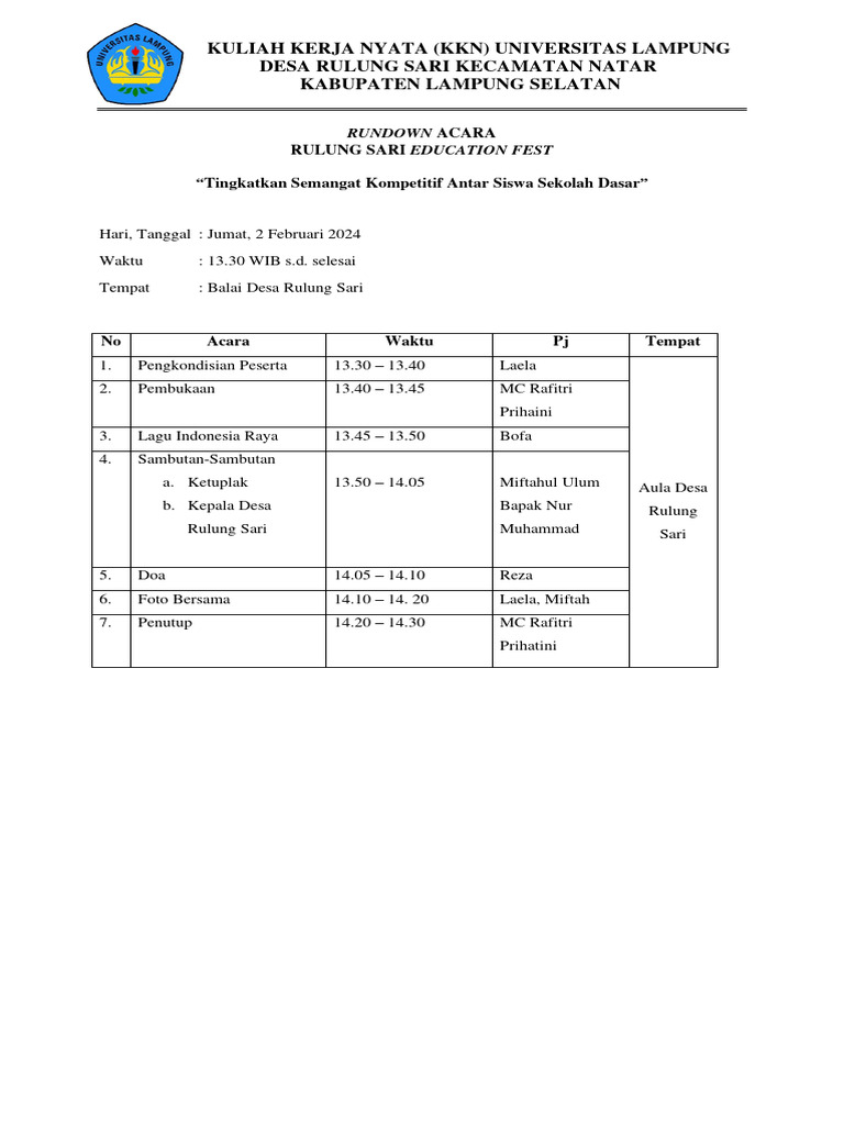 Rundown Acara Education Fest | PDF