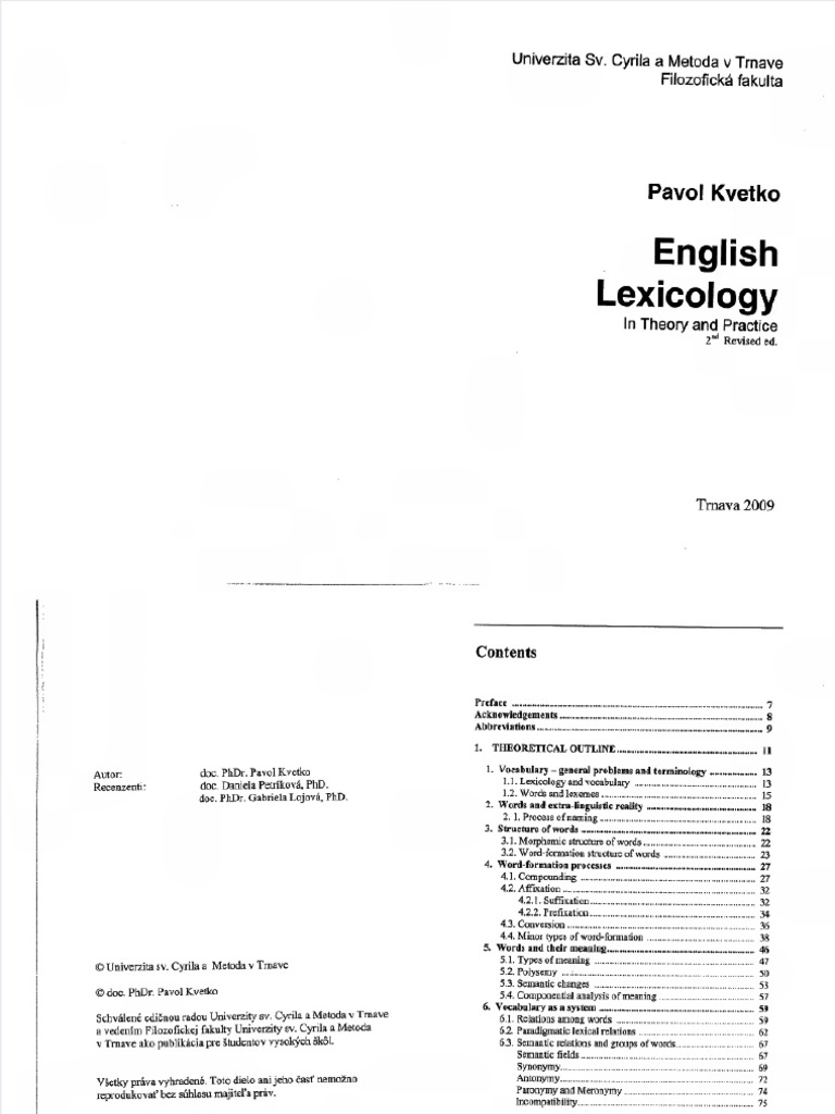 Pavol Kvetko English Lexicology in Theory | PDF