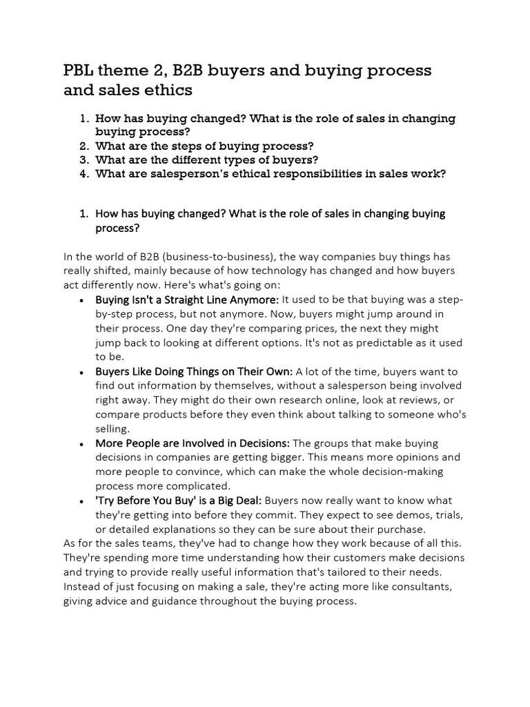 PBL Theme 2 - B2B-Sales Skills | PDF