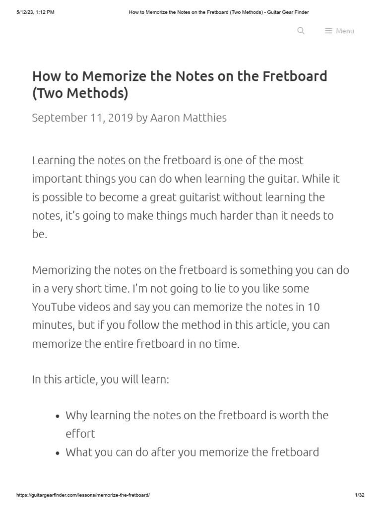 How To Memorize The Notes On The Fretboard (Two Methods) - Guitar Gear ...