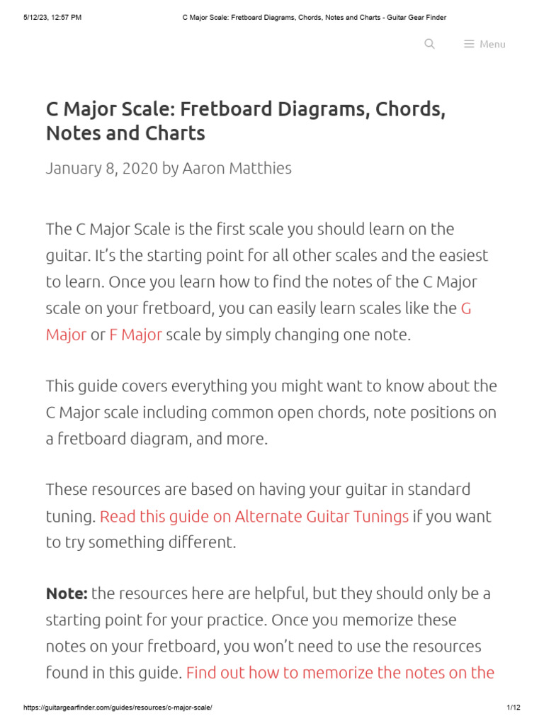 C Major Scale_ Fretboard Diagrams, Chords, Notes and Charts - Guitar ...