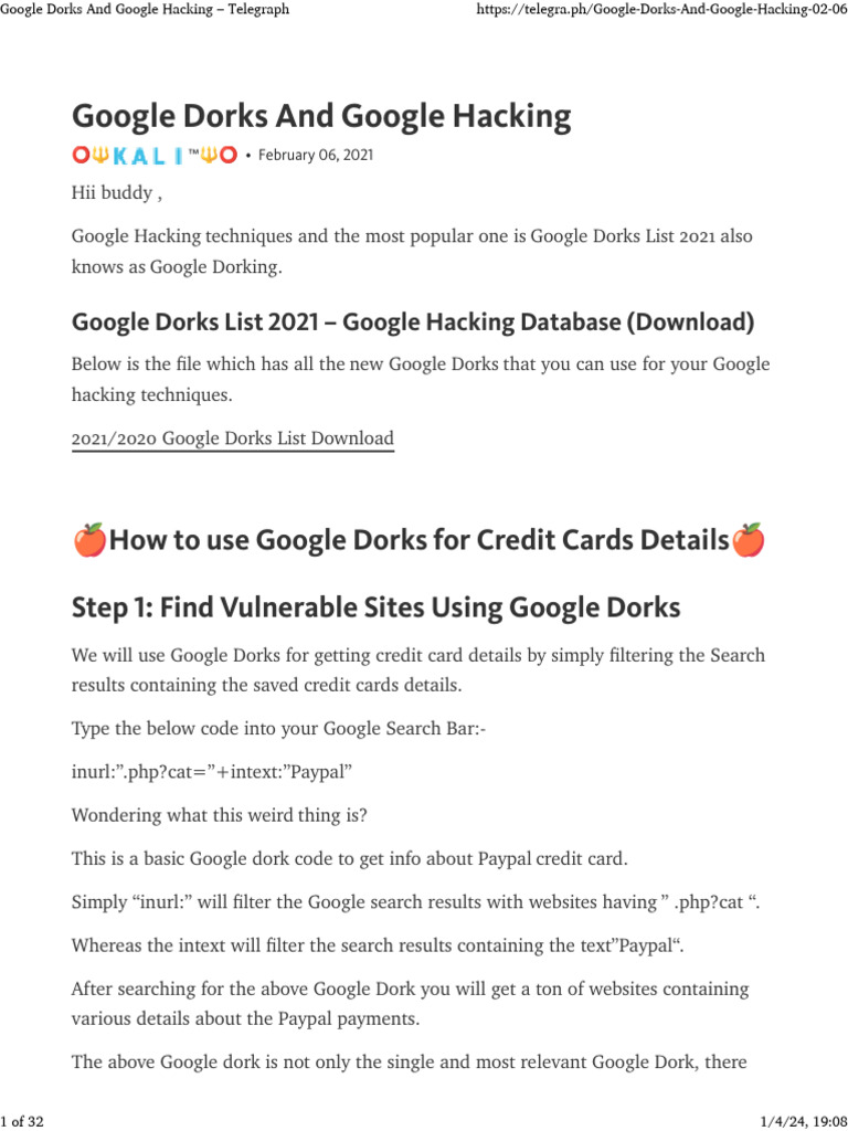 Google Dorks and Google Hacking - Telegraph | PDF | Computers