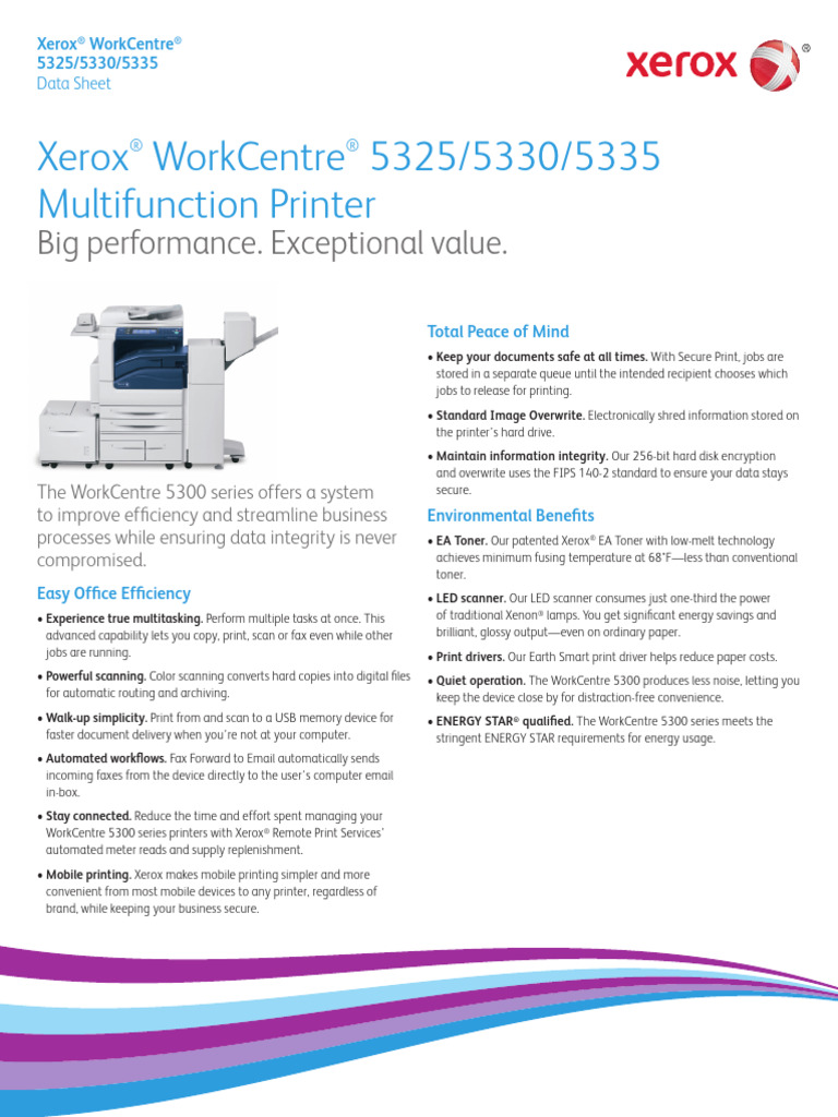 XEROX WorkCentre 5330 Data Sheet | PDF | Image Scanner | Printer ...