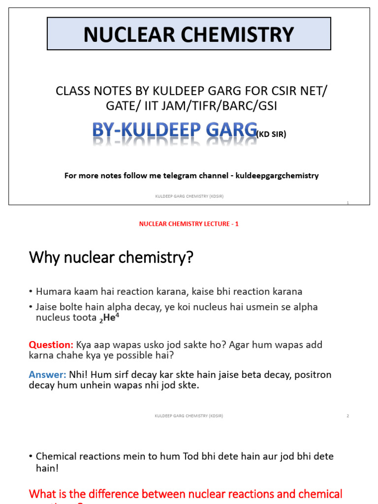 Nuclear Chemistry Class Notes by Kuldeep Garg | PDF | Atomic Nucleus ...
