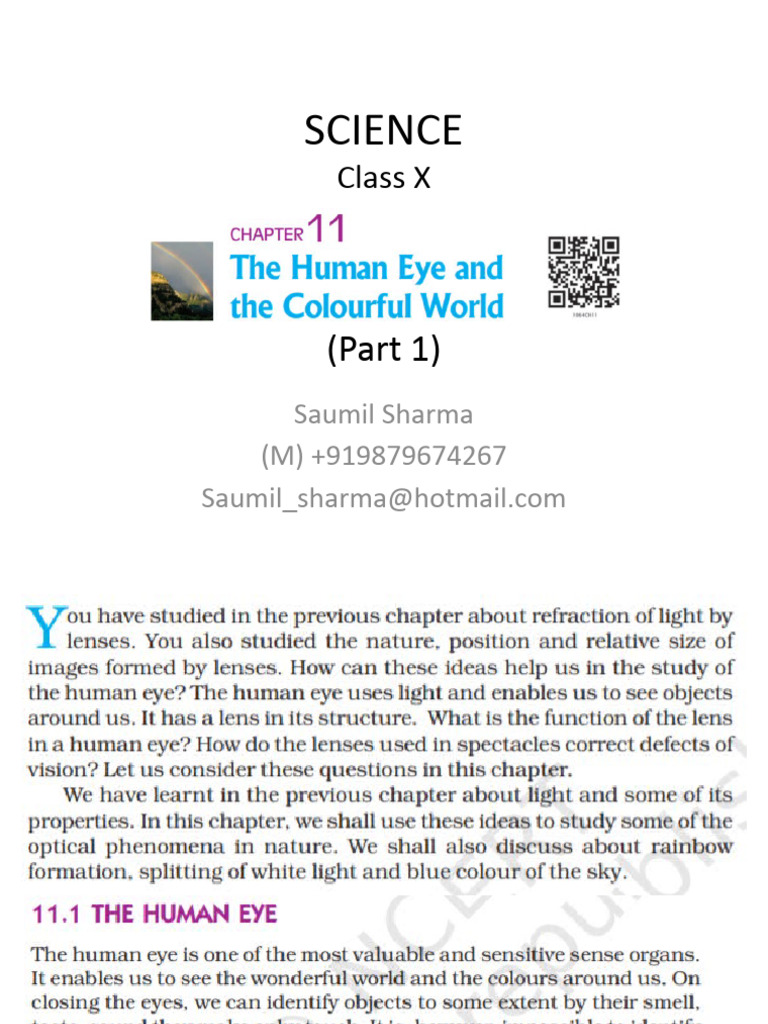 CBSE Class X Science CH 11 The Human Eye and The Colourful World Part 1 | PDF | Human Eye | Eye