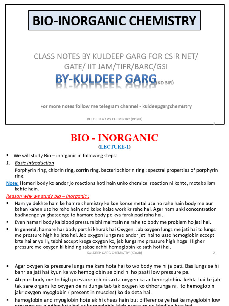 Bio-Inorganic by Kuldeep Sir | PDF | Hemoglobin | Aromaticity