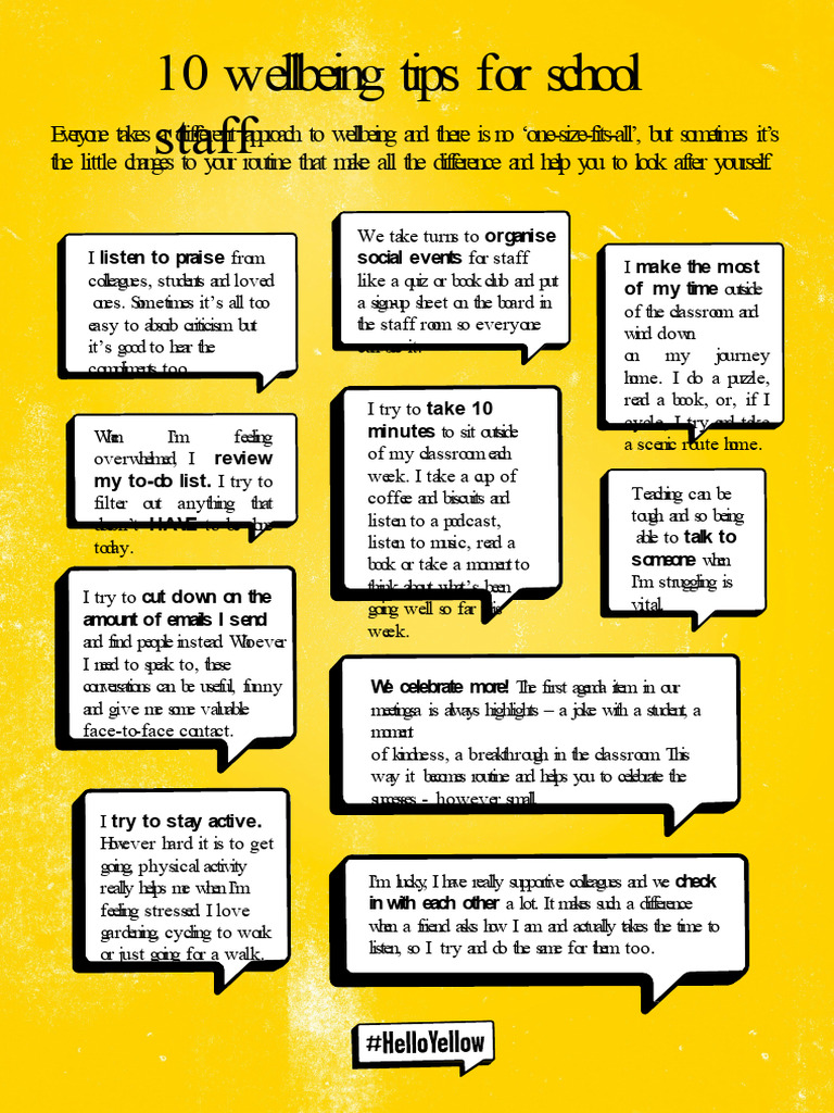 Wellbeing Tips for School Staff | PDF | Career & Growth | Self-Improvement