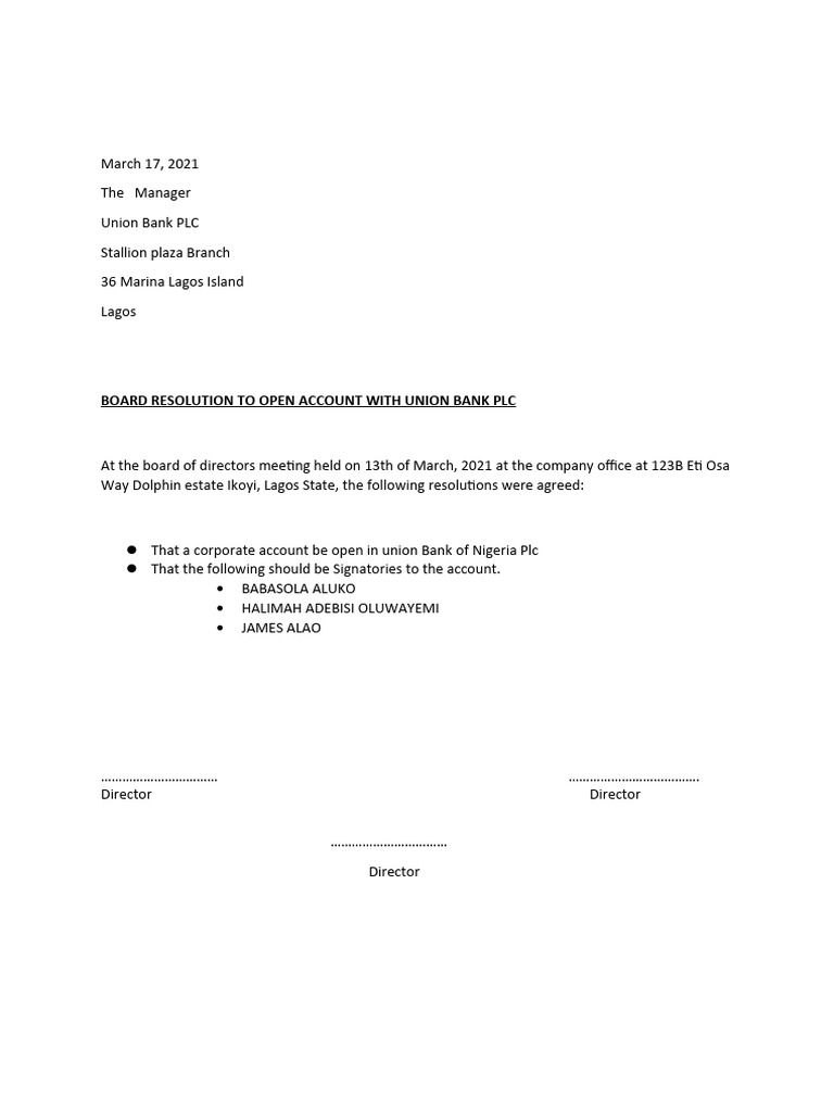 Board Resolution For Account Opening in Union | PDF | Games & Activities