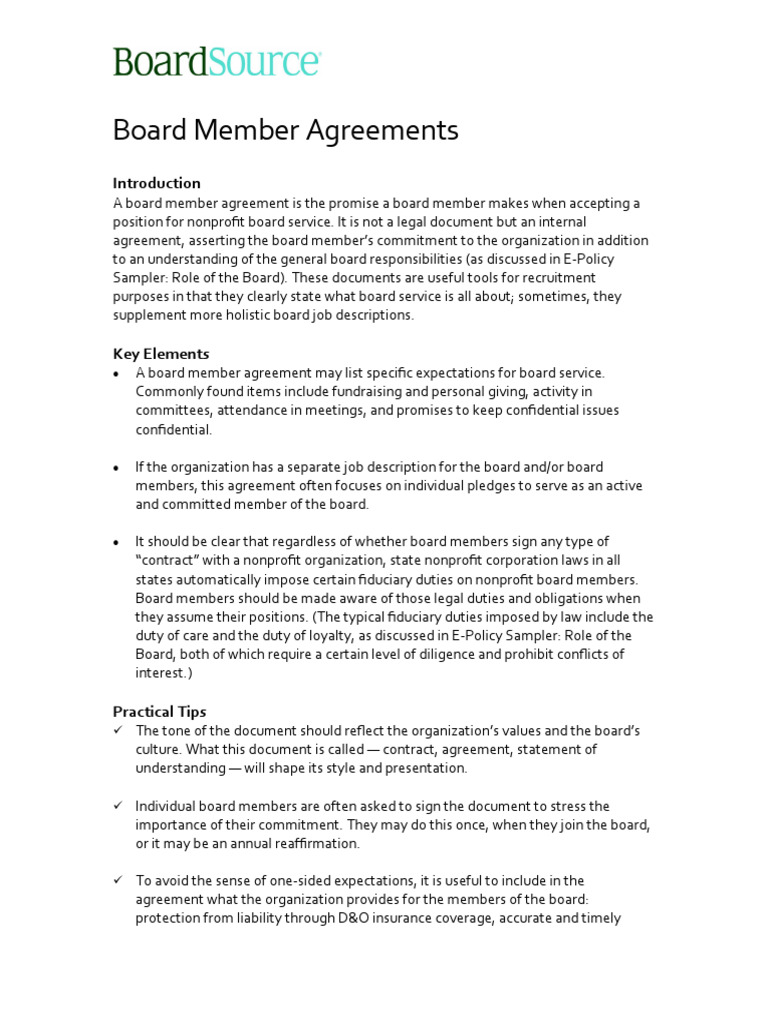 M4H11 Policy Sampler - Board Member Agreements | PDF | Conflict Of ...