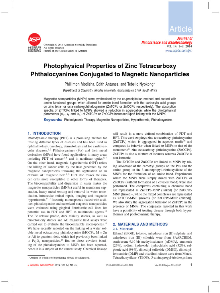 Photophysical Properties of Zinc Tetraca | PDF | Emission Spectrum ...