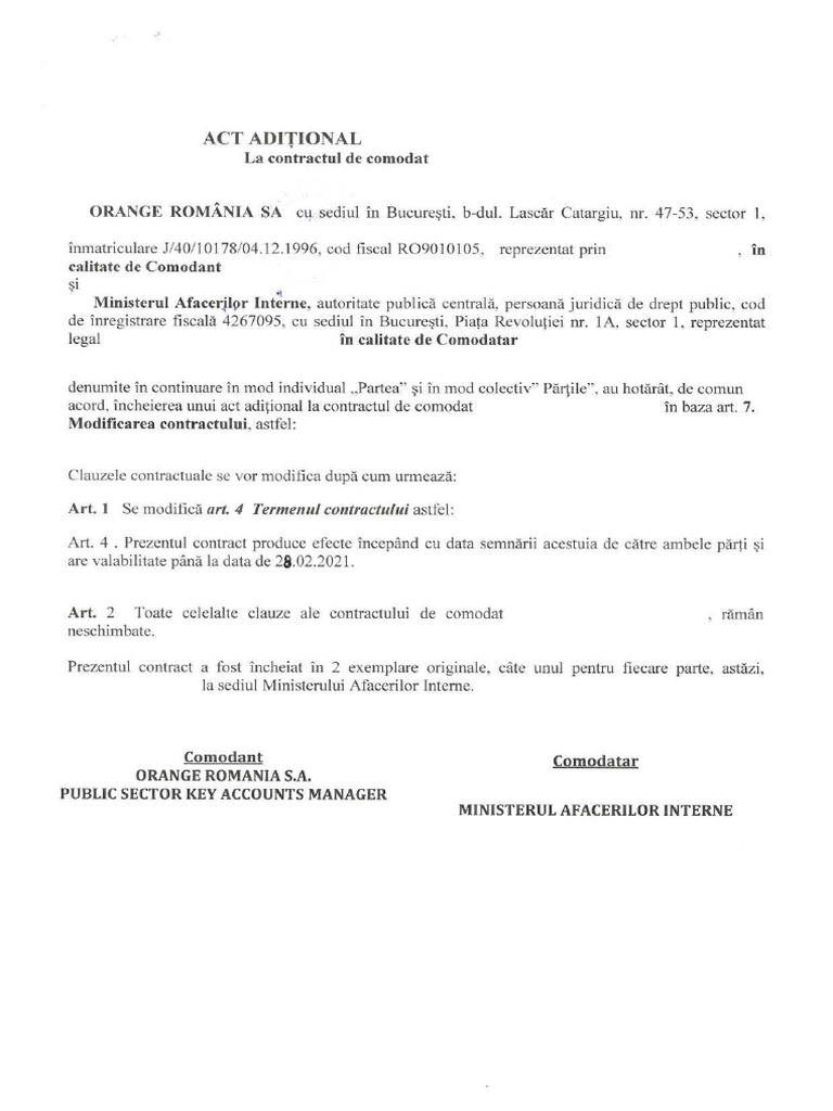 Act Aditional Comodat v2 | PDF