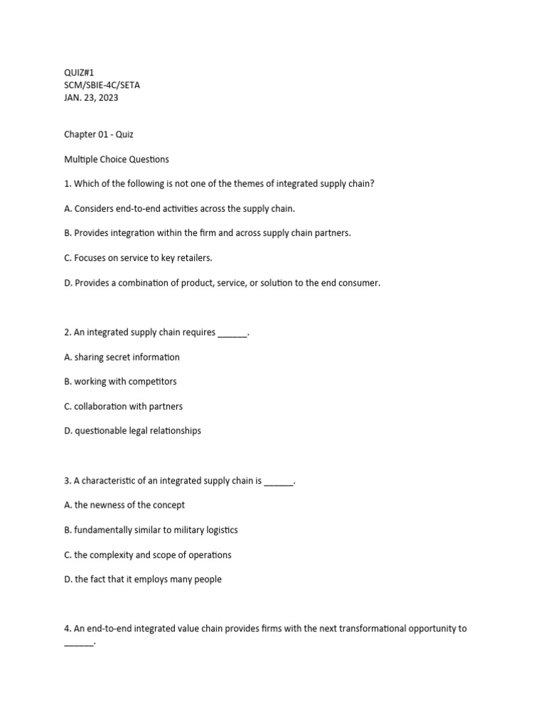 Quiz SCM Set A | PDF