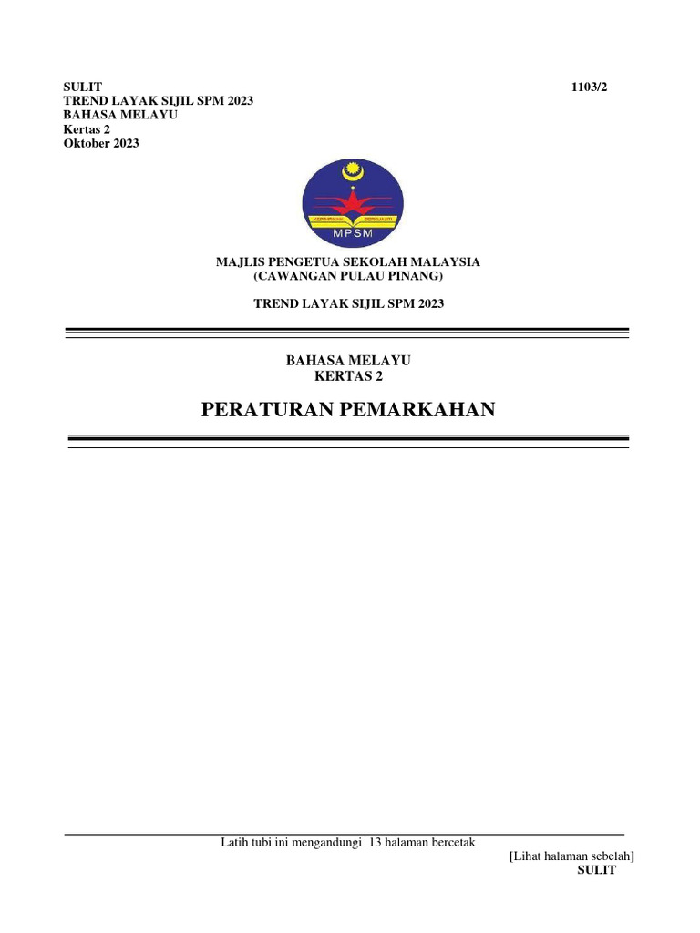 Skema BM K2 Pulau Pinang 2023 | PDF