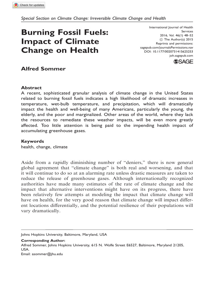 Sommer 2015 Burning Fossil Fuels Impact of Climate Change On Health ...