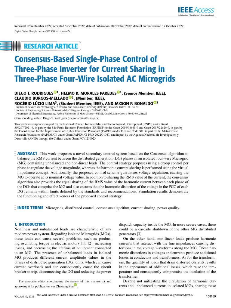 Consensus-Based Single-Phase Control of Three-Phas | PDF | Power Inverter | Electrical Engineering