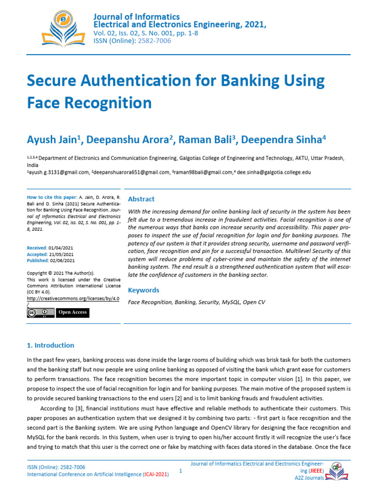 Secure Authentication For Banking Using Face Recog | PDF | User ...