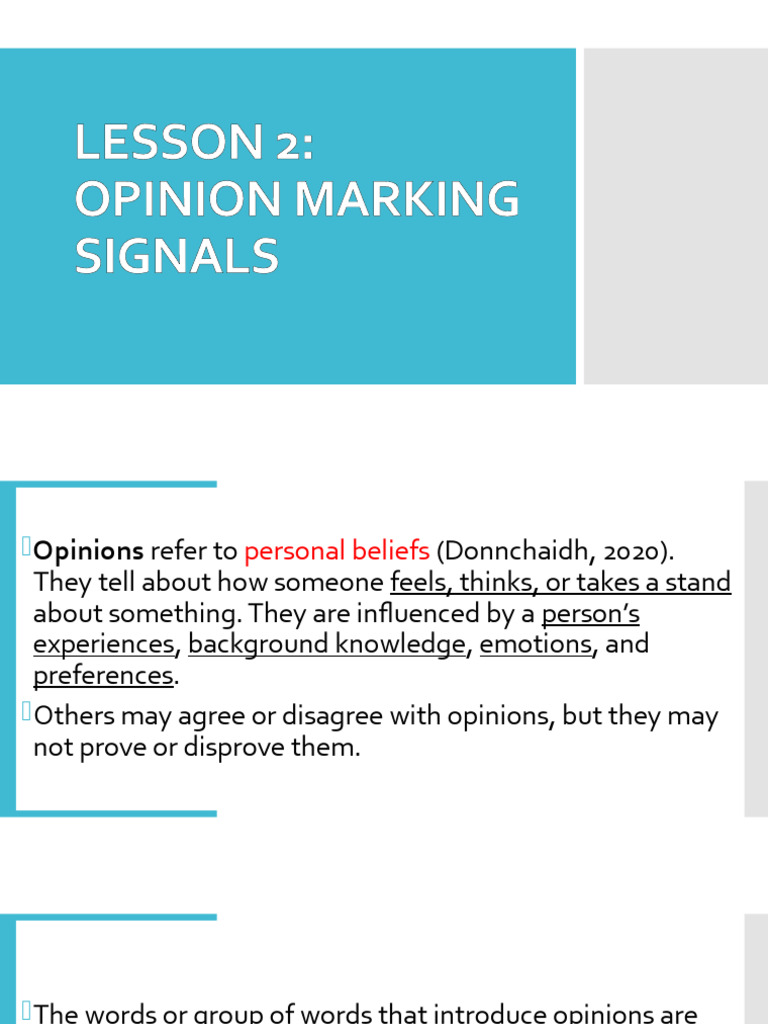 LESSON 2 - Eng 8 - Opinion Marking Signals | PDF