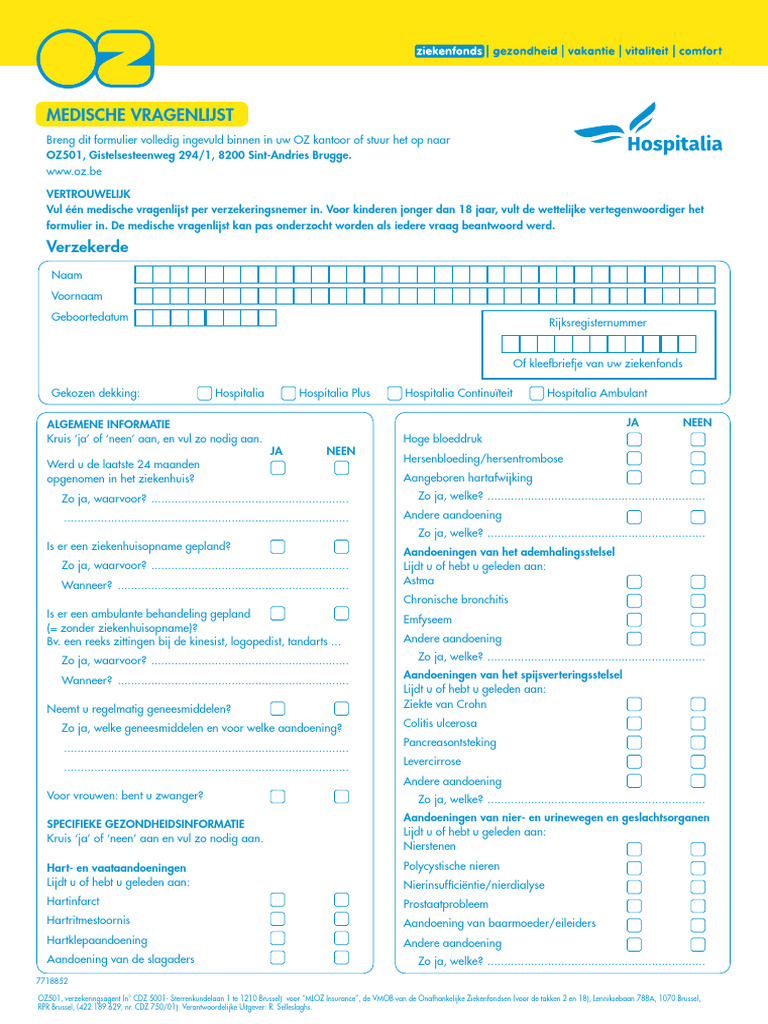 Hospitalia - Medische Vragenlijst | PDF