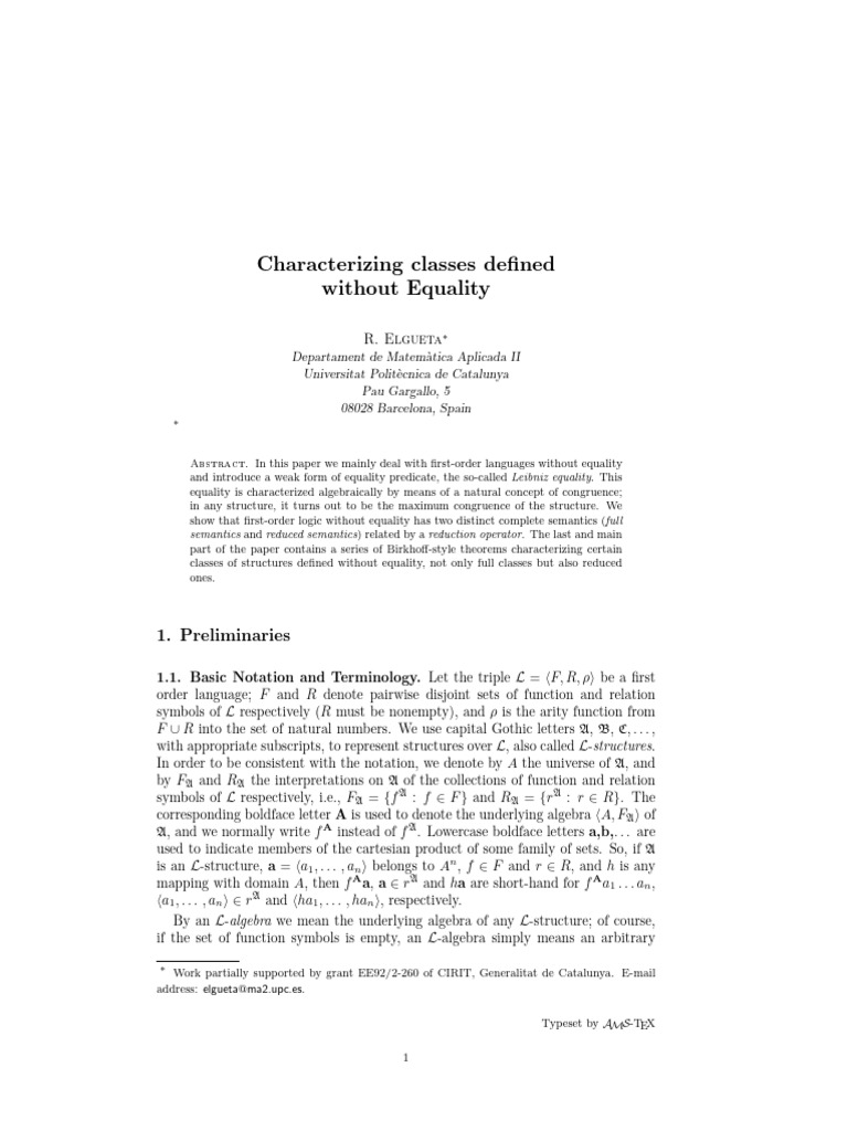 Characterizing Classes Defined Without Equality | PDF | First Order Logic | Interpretation (Logic)