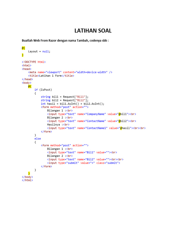 Latihan Soal Asp Net Minggu 2 | PDF | Object Oriented Programming | Computer Engineering