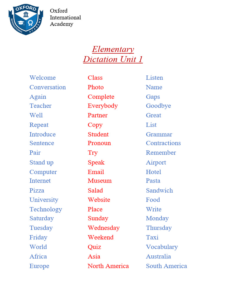 Elementary Dictation | PDF | Meal