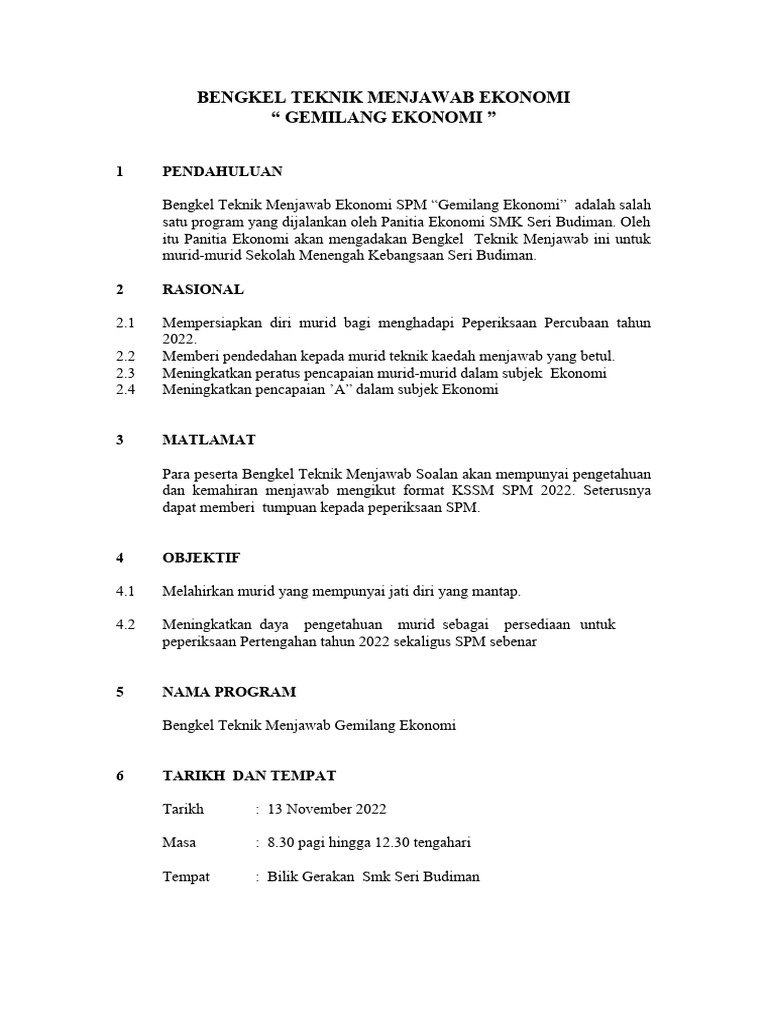 Kertas Kerja Bengkel Teknik Menjawab Ekonomi | PDF