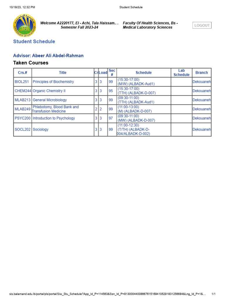 Student Schedule | PDF | Science | Health Care