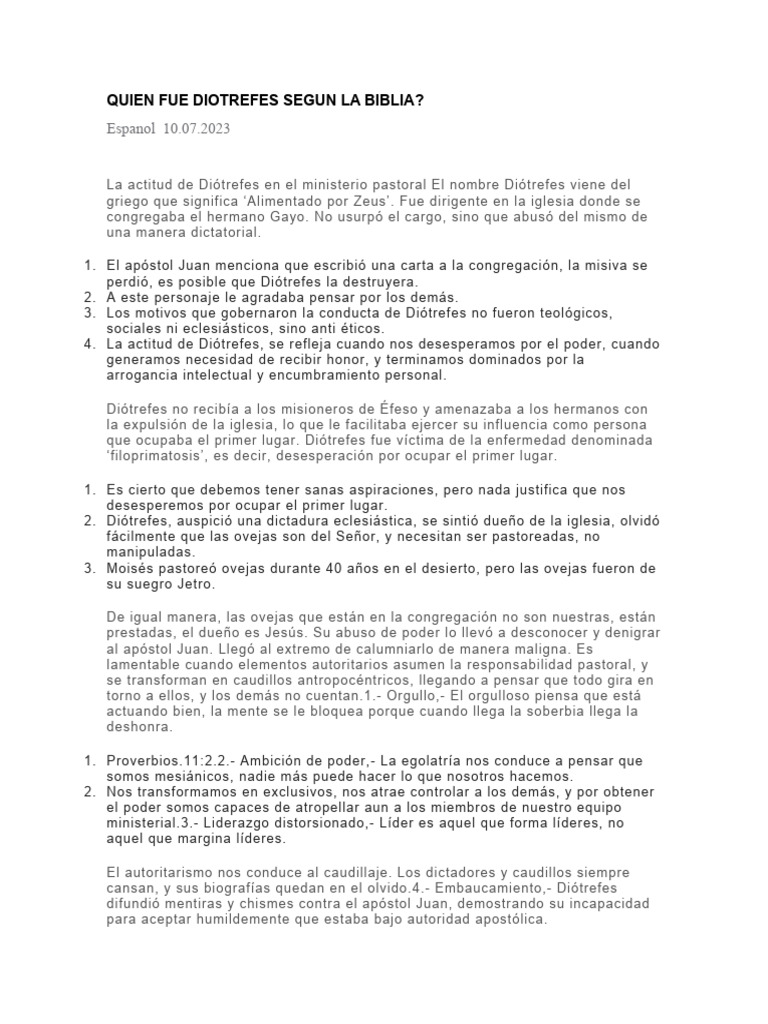 Quien Fue Diotrefes Segun La Biblia | PDF | Religión y espiritualidad ...