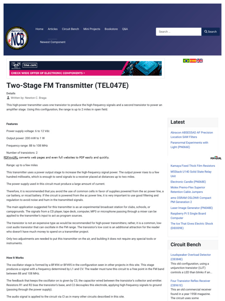 716 Two Stage FM Transmitter Tel047e - HTML | PDF | Power Supply | Capacitor