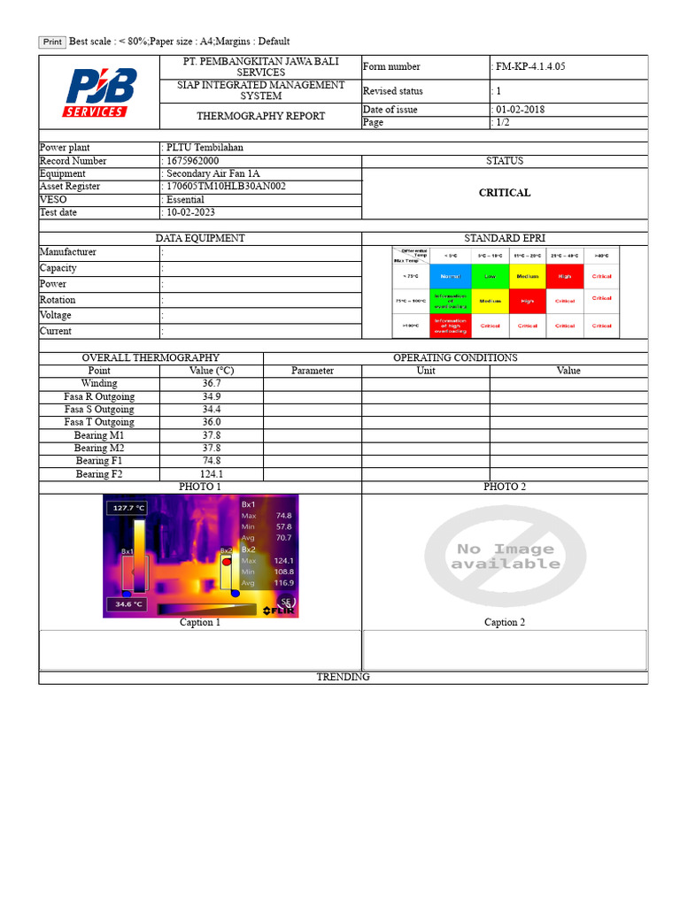 Thermography Report of Secondary Air Fan 1A | PDF