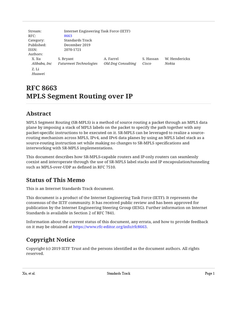 rfc8663 (MPLS Segment Routing Over Ip) | PDF | Networking ... rfc8663 (MPLS Segment Routing Over Ip) | PDF | Networking ...