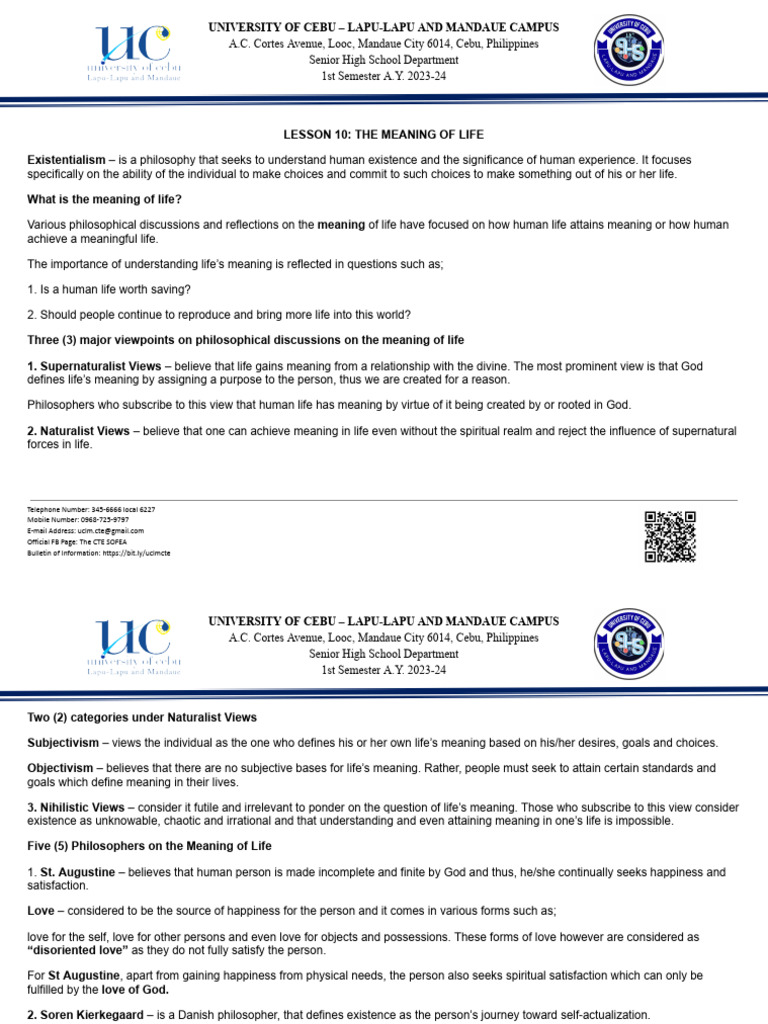 Lesson 10 - The Meaning of Life | PDF | Meaning Of Life | Happiness