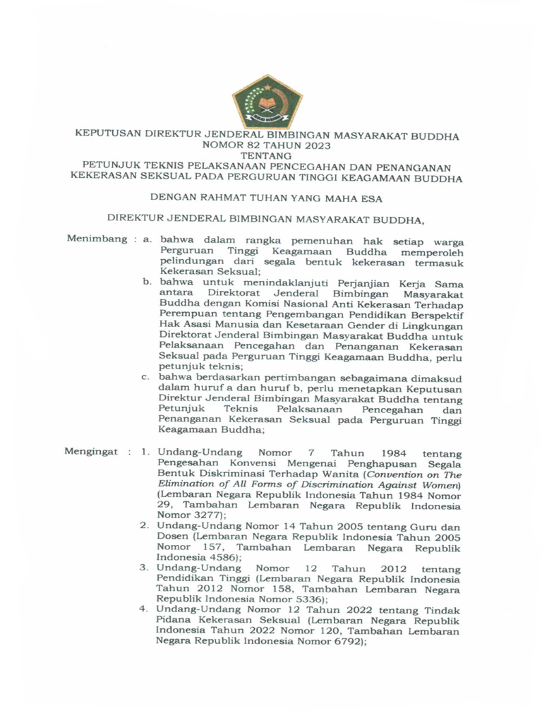 82. Petunjuk Teknis Pelaksanaan Pencegahan Dan Penanganan Kekerasan Seksual Pada Perguruan ...