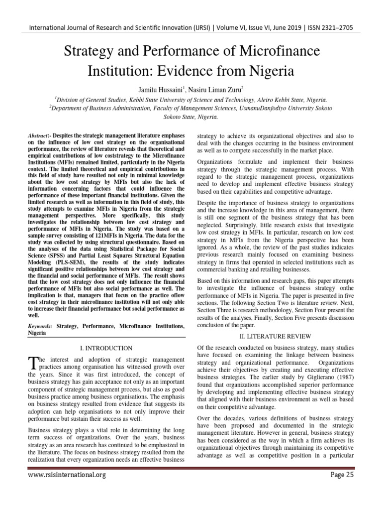 Strategy and Performance of Microfinance Institution: Evidence From Nigeria | PDF | Strategic ...