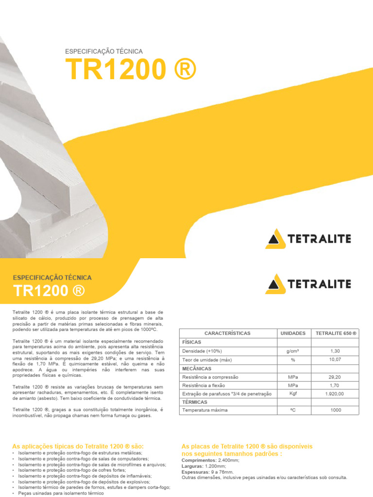 Tetralite TR1200 | PDF | Isolamento térmico | Amianto