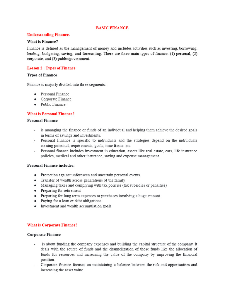 MOD1_ Basic Finance | PDF | Stocks | Debt