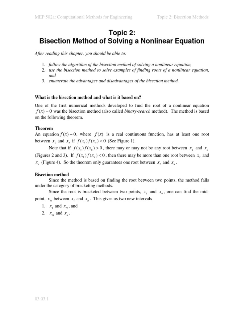 2 - Bisection Method of Solving A Nonlinear Equation | PDF | Numerical ...