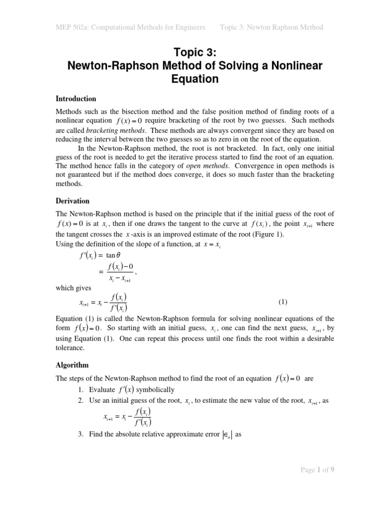 3 - Newton Raphson Method of Solving A Nonlinear Equation | PDF | Mathematical Relations ...