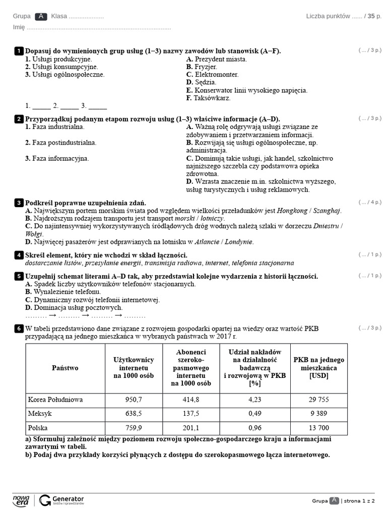 Test - Rozdzia 6. Usugi Test Z Widoczna Punktacja | PDF