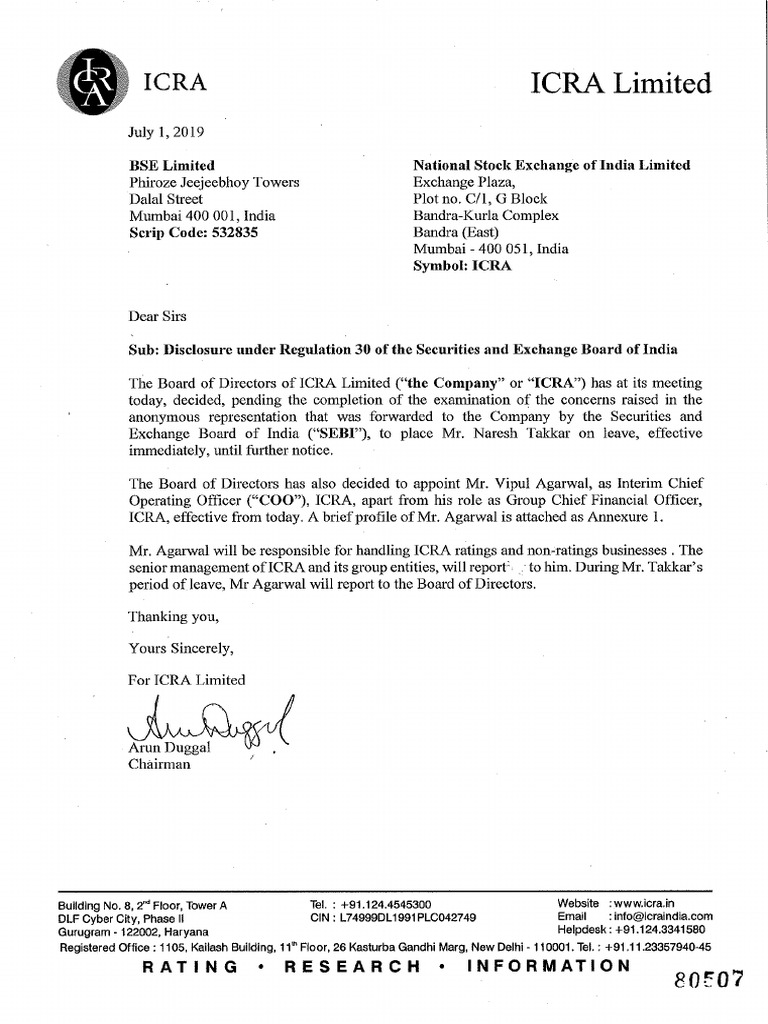 ICRA Leadership Change Notice | PDF | Financial Services | Business