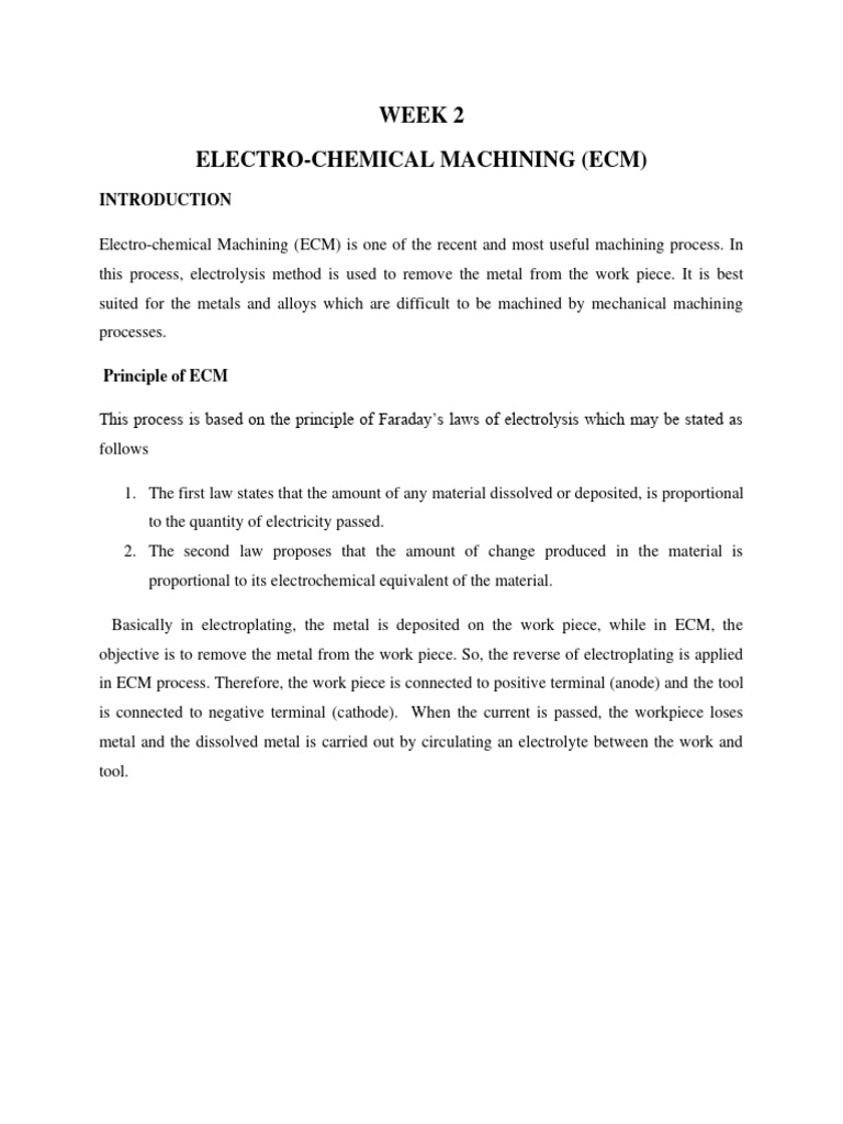 AM Week 2 ECM NOTES | PDF | Machining | Electrolyte