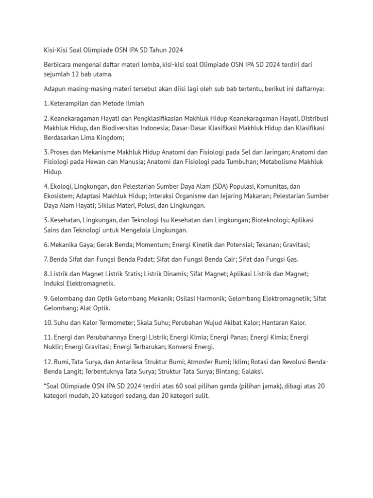 Kisi Kisi Osn Ipa SD 2024 | PDF