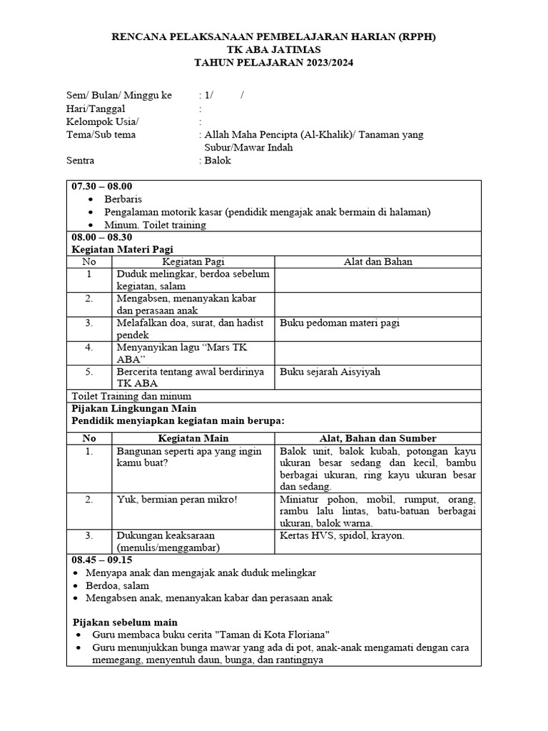RPPH TK ABA: Ekspresi Senang Anak | PDF | Kesehatan Holistik