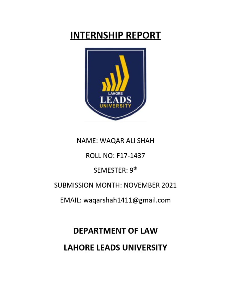 Internship Report LLB | PDF | Bail | Pleading