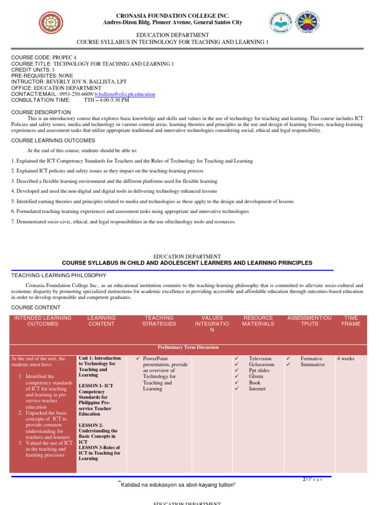 Technology in Teaching Syllabus | PDF