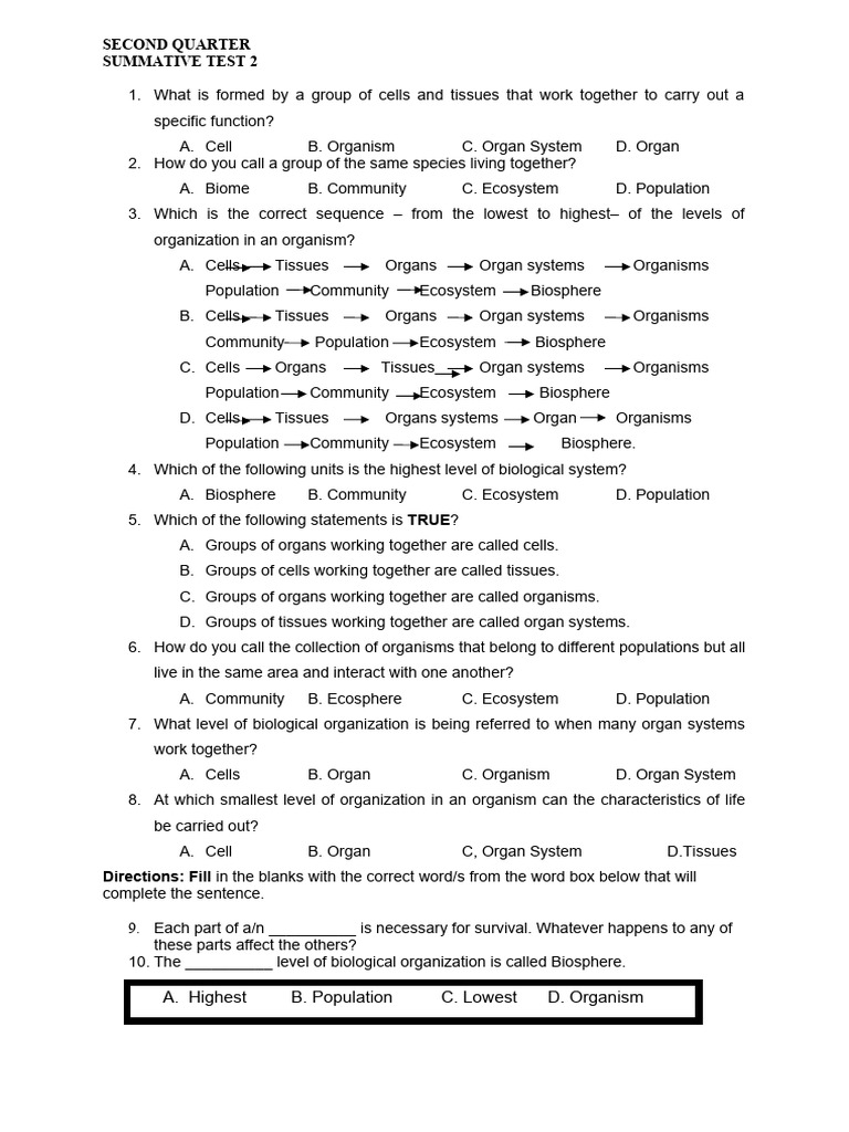 Summative Test 2 | PDF | Cell (Biology) | Organelle